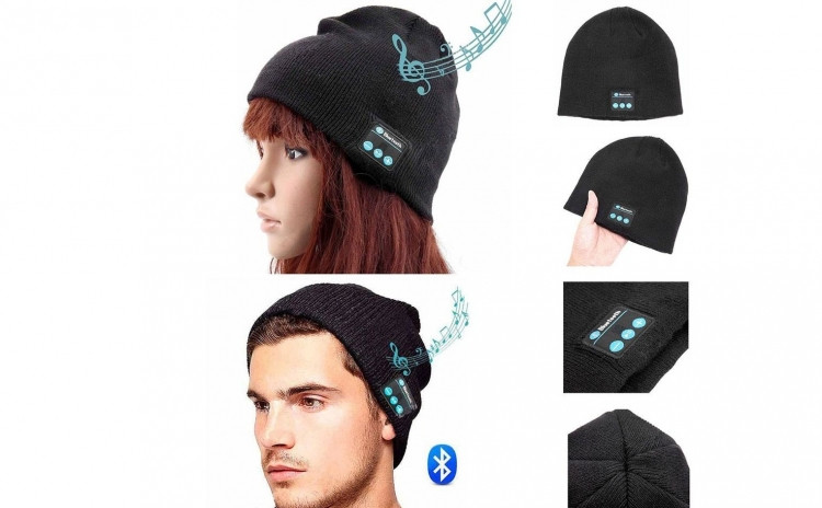 Fes Gri Inchis, Caciula Smart, cu casti si microfon intergrat, Bluetooth, Handsfree si Muzica ...