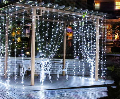 Instalatie Perdea Exterior 7080W, 480 LED-uri, V8 Alb Rece , 3m x 6m ...
