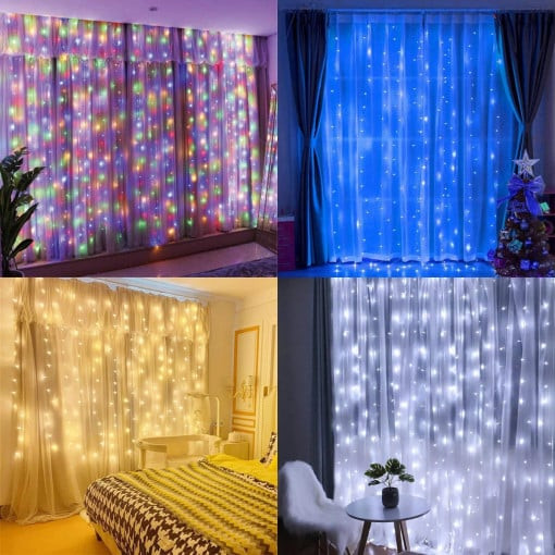 Instalatie Perdea Exterior 7080WW, 480 LED-uri, V8 Alb Cald , 3m x 6m ...